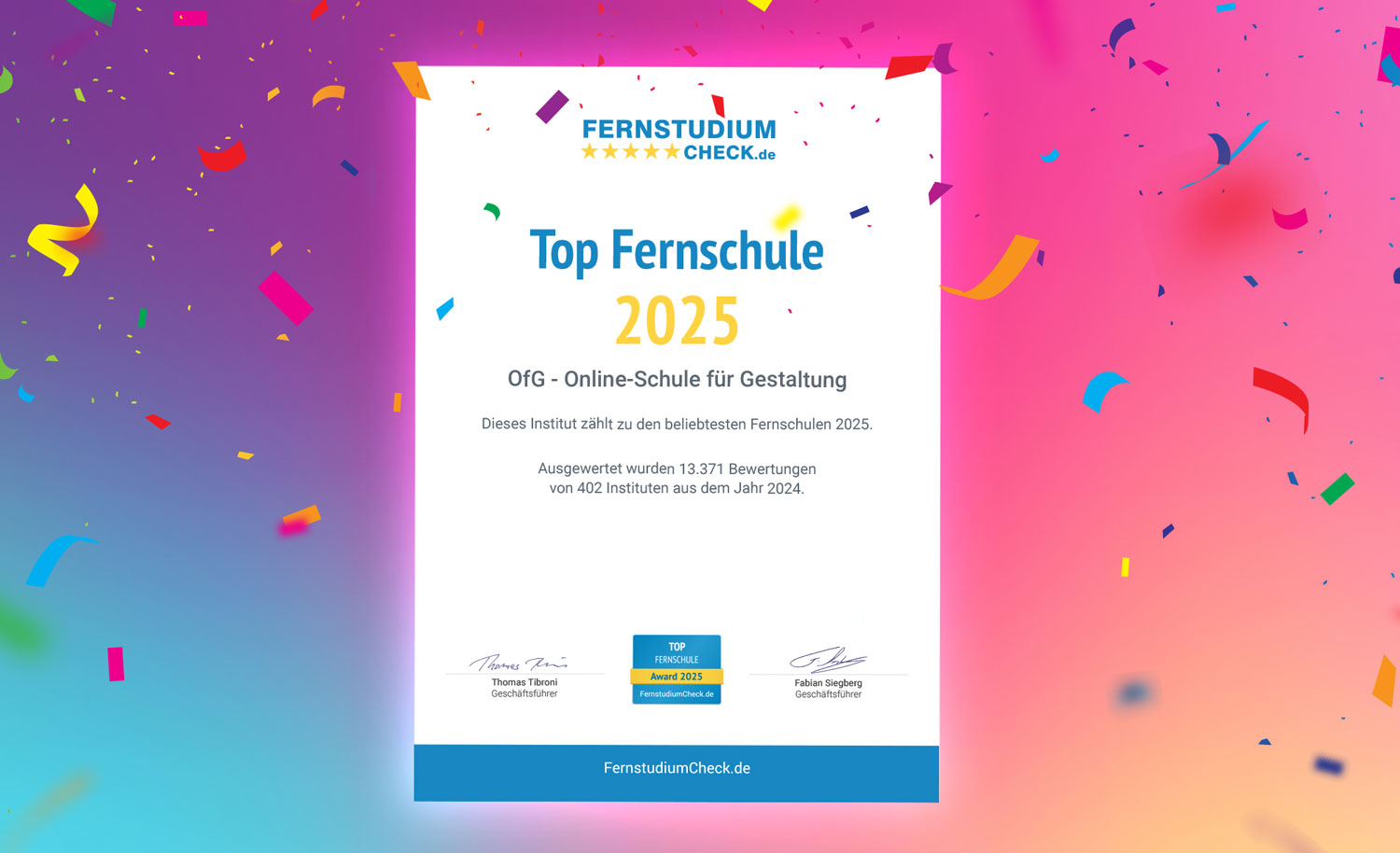Erneute Auszeichnung 2025 von FernstudiumCheck als „Top Fernschule“
